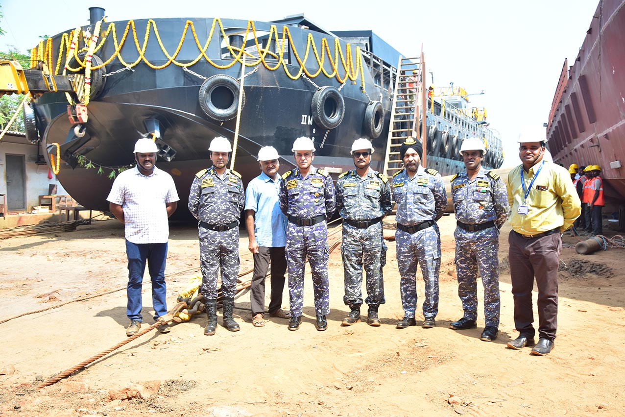 Launch of first MCA Barge Yard 75 (LSAM 7) at M/s SECON, Visakhapatnam ...